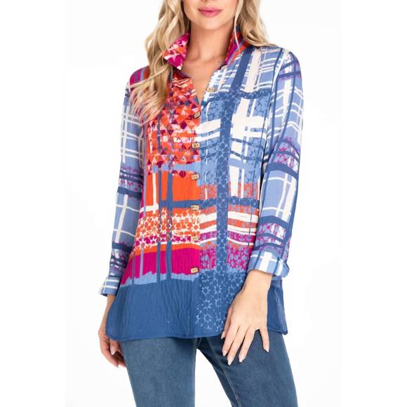 Multiples | Tops | New Multiples Cuffed Button Front Shirt In Multi ...